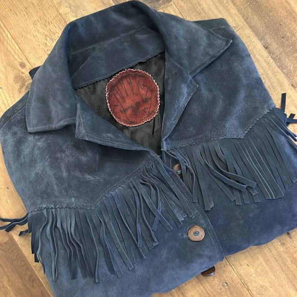 Jackets & Coats | Womens Navy Blue Suede Fringe Jacket | Poshmark